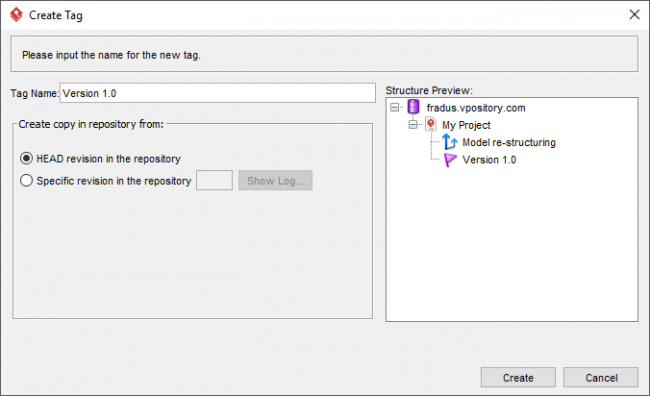 Creating a tag for a revision - Visual Paradigm