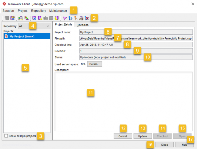 Working with the Teamwork Client window - Visual Paradigm