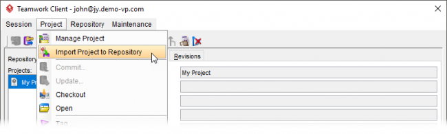 Creating project in repository - Visual Paradigm
